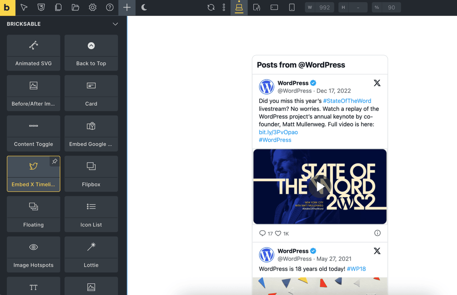 Embed X Timeline - Bricksable